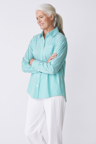Joni Boyfriend Shirt in Miami Stripe Green with a Drop Shoulder Fit ...
