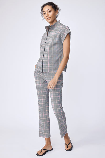 Lena Zip Vest in Sunset Plaid With Mock Neck Collar Shape – KAL RIEMAN