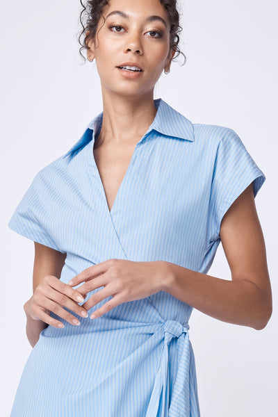 Paige Wrap Dress With V-Neck Shape in Poolside Stripe – KAL RIEMAN