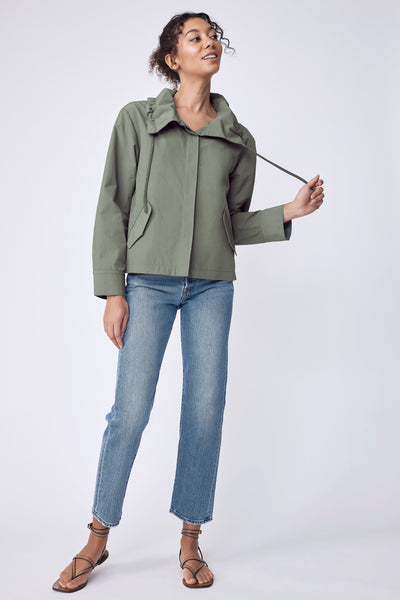 Cameron Jacket With High Collar Drawstring Feature in Cactus – KAL RIEMAN